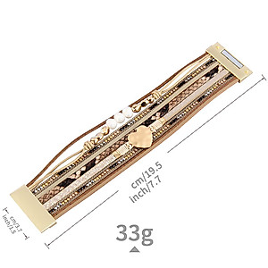 AZORA Leather Cuff Bracelet Multi Strands Beige Wrap Bangle with Pearl Boho Jewelry for Women Christmas Gift