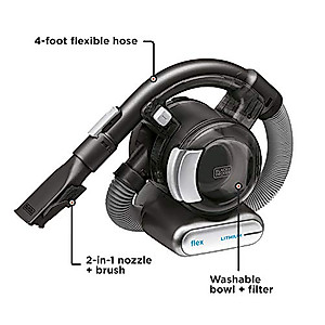 BLACK+DECKER 20V MAX* Flex Cordless Stick Vacuum with Floor Head and Pet Hair Brush (BDH2020FL), Black, Grey