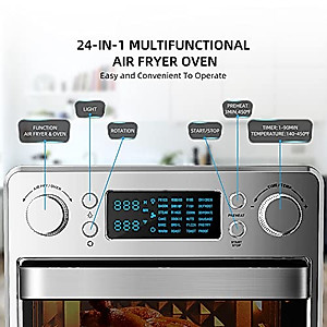 leiko Air Fryer Toaster Oven Combo, 16 QT capacity and Convention Countertop, with microwave&air fryer &roast&bake&thaw &reheat 24-1 function, Stainless Steel, Silver, 1700W.