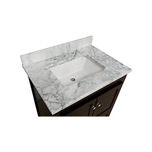 Abbey 30-inch Bathroom Vanity (Carrara/Chocolate): Includes Chocolate Cabinet with Authentic Italian Carrara Marble Countertop and White Ceramic Sink