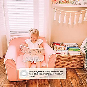 Delta Children Cozee Chair for Kids - 1 Seater Foam Toddler Couch can be Personalized with Name, Has Removable Cover for Easy Machine Washing (25x18x20.5 Inches, Pink and White)