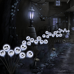 Janchs Upgraded 2 Pack 16LED Xmas Decorations Outdoor Solar Swaying Firefly Lights, Waterproof Solar Nightmare Xmas Pathway Lights Yard Garden Pathway Halloween Xmas Decor(Cool White) (JCS061)