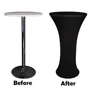 4PCS 24 inch Black Round Cocktail Tablecloth with Stretch Spandex Table Cover for Fitted Bar Wedding Cocktail Table