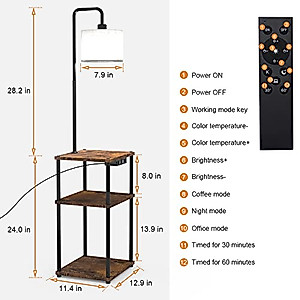 Hitish Floor Lamp with Table, Rustic End Table Lamp with USB Charging Port, Power Outlet & Shelves, Side Table Reading Light with Adjustable Color Temperatures & Brightness for Bedroom, Living Room