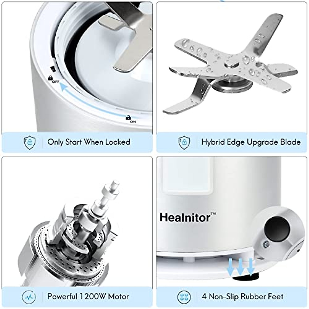 1200W Aluminum 3-Speed Juicer for Shakes and Smoothies, Healnitor Large Size Mixer with Blending and Juicing for Kitchen, Silver