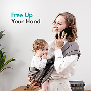 HOMEAL Baby Sling Carrier - Newborn to Toddler, Adjustable Hand-Free Sling for 7-40 lbs, Grey