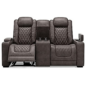 Signature Design by Ashley Hyllmont Power Reclining Loveseat with Center Console, Weathered Gray