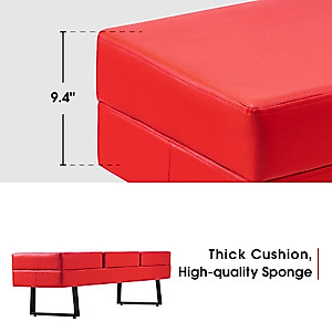 BarberPub Waiting Room Chairs, Heavy Duty Office Guest Reception Bench, Faux Leather Upholstered Lobby Chairs for Salon, Conference Room 7008 (Red)