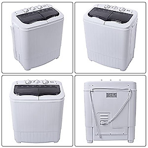 ZOKOP Portable Compact Twin Tub Washing Machine Capacity 14.3lbs 1300rpm/mins Semi-automatic Washer Laundry Machine Dryer Built-in Drain Pump Spin Cycle, Grey, 22.83inch x 14.72inch x 26.38inch