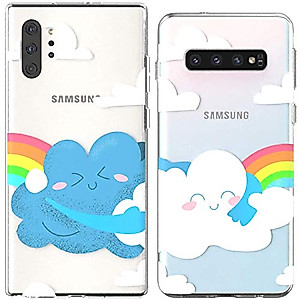 Toik Matching Couple Cases for Apple iPhone 11 Pro Xs Max Xr 10 X 8 Plus 7 6s 5s SE White Rainbow Protective Blue TPU BFFs Clear Anniversary Clouds Cute Design Hug Slim Girly Gift Relationship