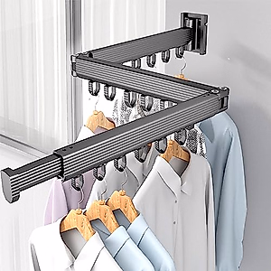 Lora Dew Clothes Rack,Drying Rack Clothing Wall Mounted,Collapsible Drying Racks for Laundry,Hanging Racks for Clothes,Retractable Laundry Hanger Rack Indoor,Grey