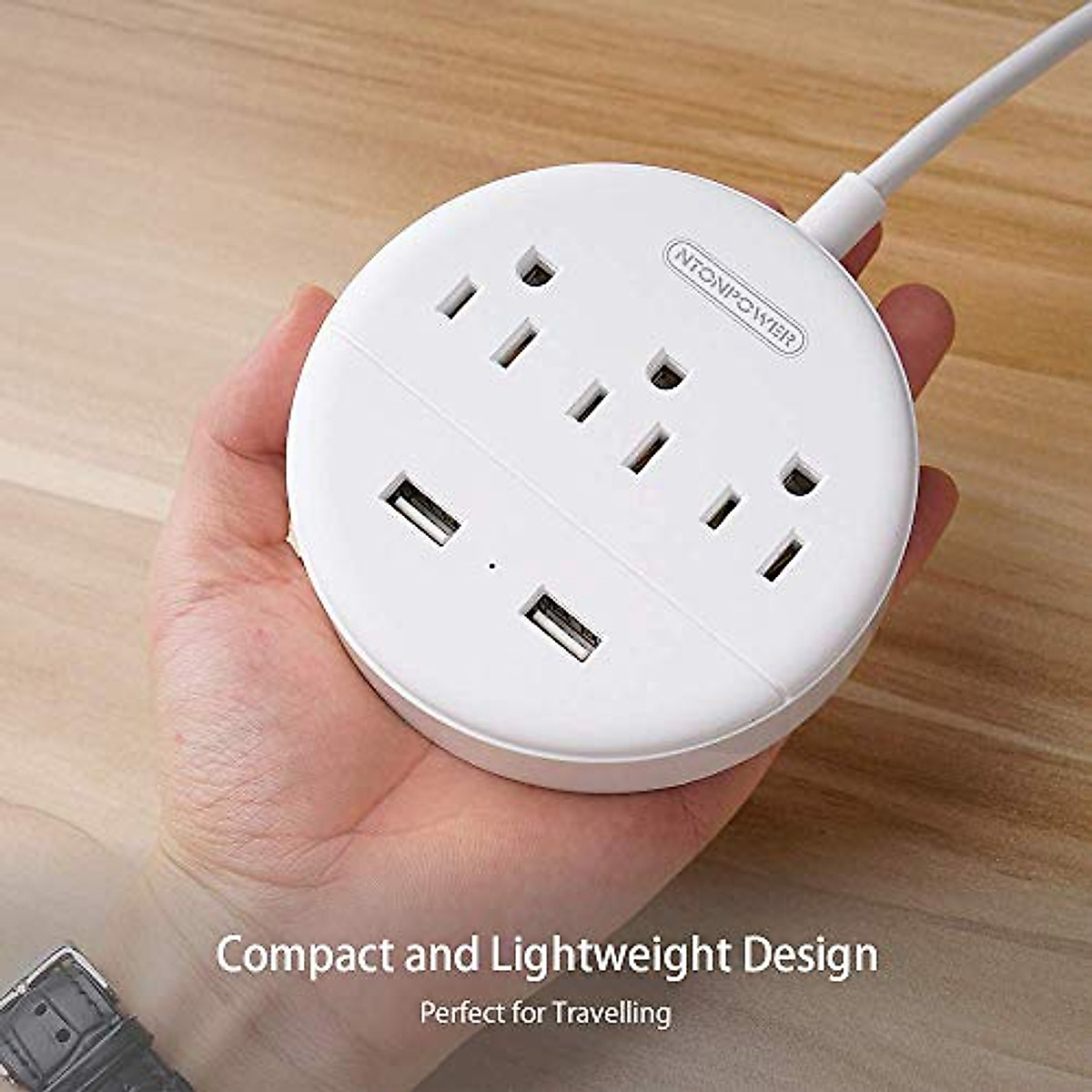 NTONPOWER Flat Plug Power Strip Bundle, 2 Outlets 3 USB Compact Power Strip with 10ft and 15 ft Extra Long Extension Cord, Right Angle Plug for Office, Home, Nightstand, Dorm Essentials