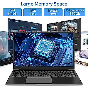SGIN Laptop Computer, 17 Inch 1920 * 1080 IPS Display，4GB RAM 128GB ROM, Windows 11 Laptops with Intel Celeron Quad Core Processor, Mini HDMI, Webcam, Dual-Brand WiFi, 512GB Expansion