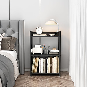 FUTRWORE Small Bookshelf for Small Spaces,Industrial 3 Tier Bookcase, Narrow Book Shelf Organizer, Small Shelf Open Display Rack for Bedroom, Living Room, Home Office(Black)