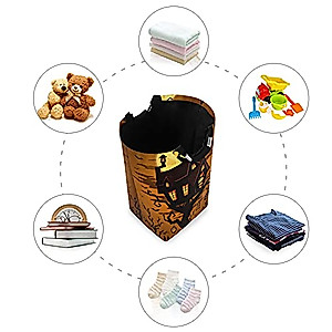 xigua Halloween Mystic Spooky Forest Castle Laundry Hamper, Large Laundry Baskets Foldable Clothes Tote with Handles Storage Bag for Family Dormitory Laundry Bathroom Closet Kids Room