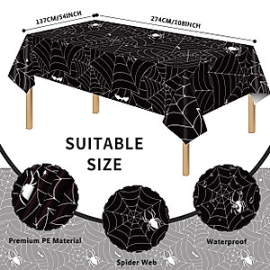 Halloween Tablecloth 3pcs Black Spider Web Tablecloth Halloween Party Decorations Supplies Rectangular Spider Cobweb Plastic Table Cover for Halloween Baby Shower, Birthday Decorations - 54" x 108"