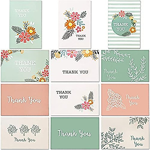 96-Count Thank You Cards with Envelopes, Bulk Box Set Blank Thank You Greeting Notes for Baby and Bridal Shower Graduation Birthday Wedding Party, 12 All Occasion Assorted Floral Designs, 4 x 6 inches