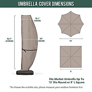 Rachmi Patio Offset Umbrella Cover with Zipper & Rod, Heavy Duty 600D Water-Resistant UV Resistant Banana Cover Fits Round/Square Outdoor Garden Beach Cantilever Parasol 7.5-11.5 Feet, Khaki