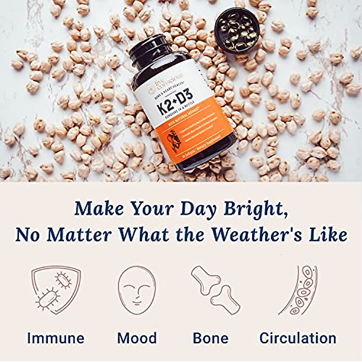 Live Conscious Vitamin K2 MK7 with D3 Supplement by LiveWell | Bone & Heart Health Support - Patented Vitamin K & Vitamin D3 5000 IU - 60 Softgels