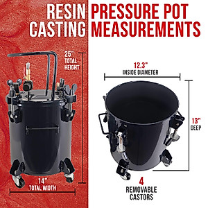 TCP Global 5 Gallon (20 Liters) Pressure Pot Tank for Resin Casting - Heavy Duty Powder Coated Pot with Air Tight Clamp On Lid, Caster Wheels, Regulator, Gauge - Use for Curing Resin in Casting Molds
