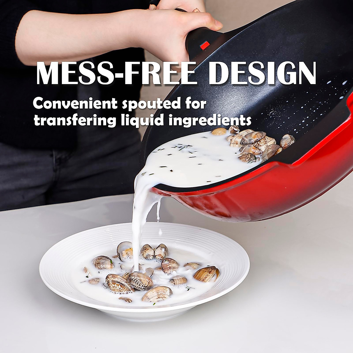 DIIG Nonstick Deep Frying Pan Skillet with Lid, 12 inch/ 5.5 QT Saute Pan with Silicone Lid, Sauce Pan Cookware Cooking Chef Pan, Cast Aluminum Induction Compatible, Ruby Red