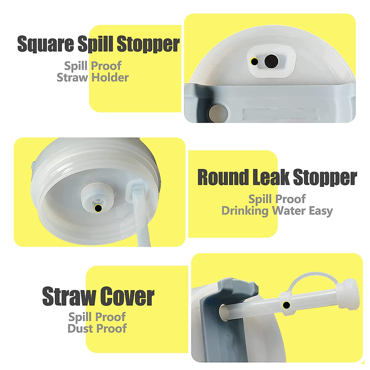 6 PCS Silicone Spill Proof Stopper Set for Stanley Cup 1.0/2.0 40oz/ 30oz, Reusable Stanley straw cover Including 2 Square Spill Stopper, 2 Round Leak Stopper and 2 Straw Cover Cap