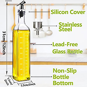 Showvigor Olive Oil Dispenser, Vinegar and Olive Oil Bottle Dispenser 500 ml/17 oz, Oil Bottles for Kitchen with 1 Pourers,2 Labels and 1 Funnel, Home Square Tall Glass Oil Container As Gift