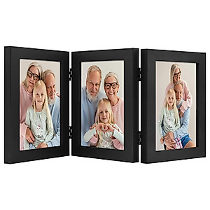Frametory 5x7 Triple Picture Frames, Trifold Photos Frame Collage, Hinged Picture Frames with Glass Front Tabletop Display (Black, 1 Pack)