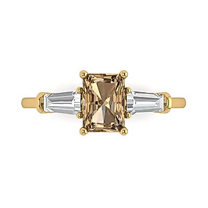 2.0 ct Emerald cut 3 stone Solitaire Champagne Simulated Diamond Engagement Promise Anniversary Bridal Ring 18K Yellow Gold 7