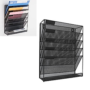 Wall File Organizer 5 Tier Black Heavy Duty Metal Mesh Hanging Mail Magazine Rack 40 x 32 x 11 cm Wall Mount Paper Holder for Newspaper Folders