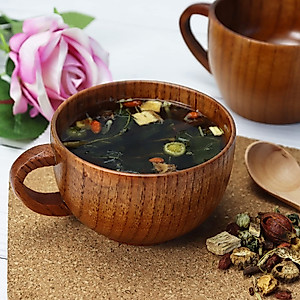 Buqoo Wooden Tea Cups, Coffee Mug Tea Cup Wood Drinking Cup Wine Mug Vintage Teacup Wooden Mug with Handle for Tea Milk Beer Water Juice (200 ML)