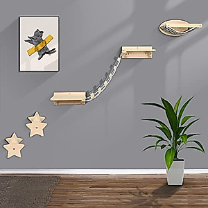 Cat Wall Shelves - Wall Mounted Cat Shelves Perches for Wall Cats Wall Furniture Climbing Shelves Cat Hammock Perches Scratching Post Cat Activity Tree Climbing Bridge Ladder Steps Indoor