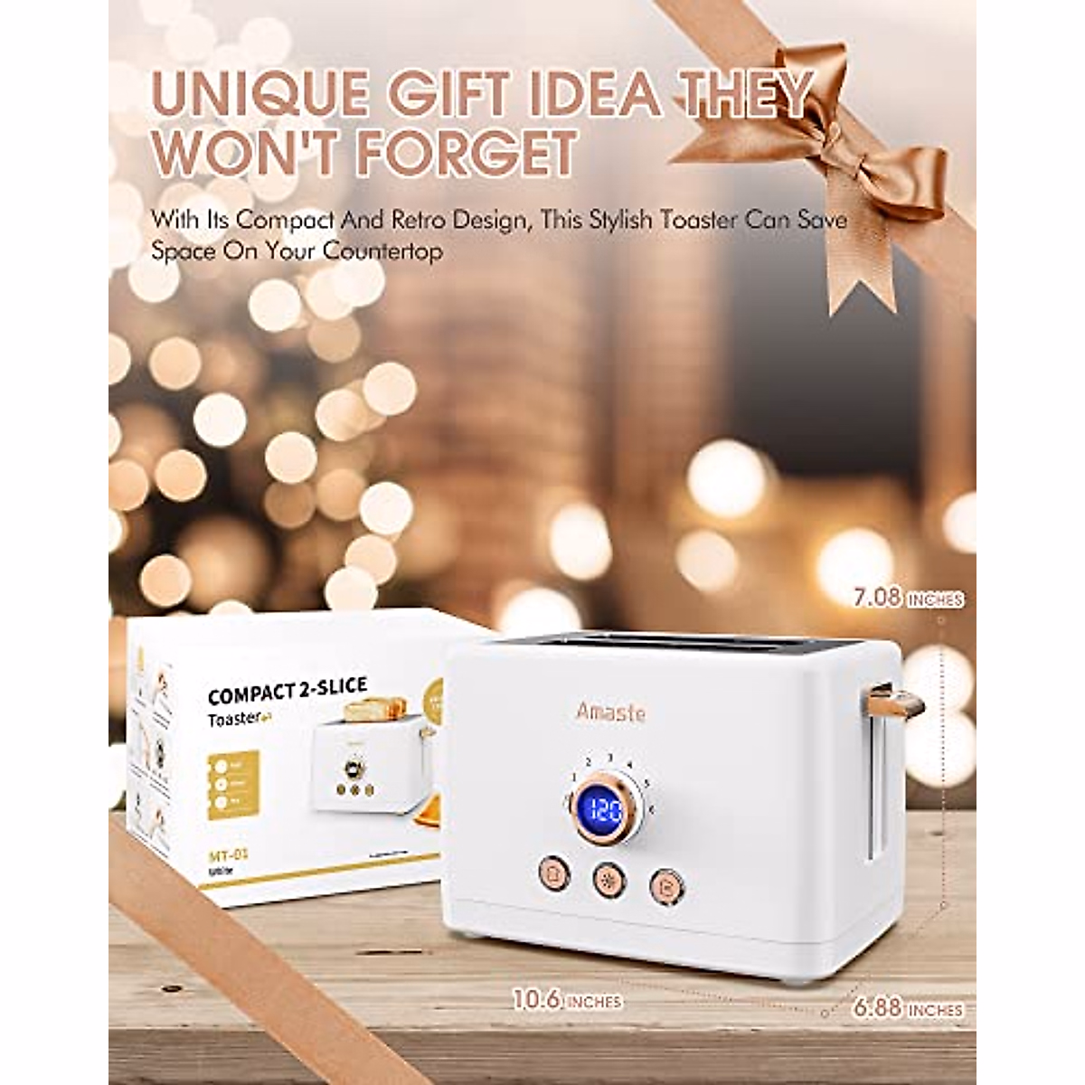 2 Slice Toaster, Retro Bread Toaster with LED Digital Countdown Timer, Extra Wide Slots Toasters with 6 Bread Shade Settings, Bagel, Cancel, Defrost Function, Stainless Steel with High Lift Lever, Removal Crumb Tray, White