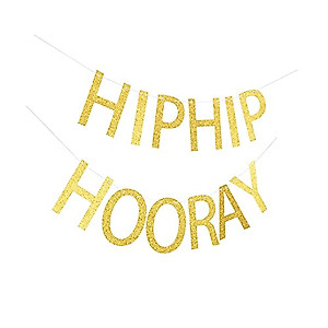 Hip Hip Hooray Banner, Gold Glitter Sign for Birthday Party, Graduation/Engagement/Wedding/Anniversary Party