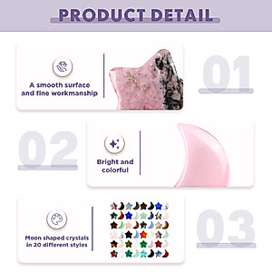 60 Pieces Star Shaped Crystals and Moon Shaped Crystals Worry Stones Assorted Palm Thumb Stones Hand Making Gemstone Quartz Decorative Crystal for Witchcraft Meditation DIY Balancing Jewelry