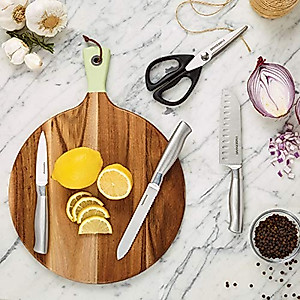 Farberware 18-Piece Forged Stainless Steel Kitchen Knife Set with Wood Block, High-Carbon Stainless Steel Knives, Razor Sharp Knife Set with Ergonomic Handles, Cherry Block