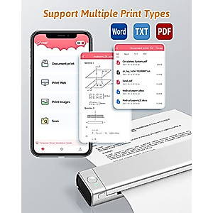 Odaro M08F Letter Portable Printer Wireless for Travel, Bluetooth Thermal Printer Inkless, Small Compact Printer Support 8.5" X 11" Letter Size Thermal Paper, Work with Laptop Phone and Pad - Silver