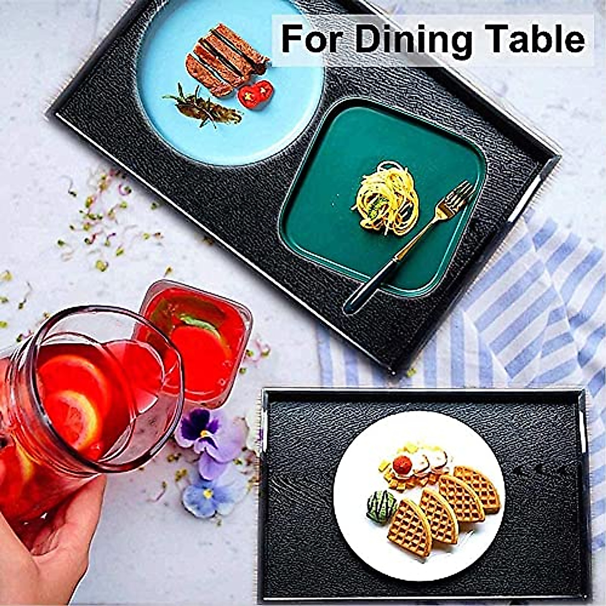 Set of 3 Wooden Serving Trays,Large Serving Trays,Serving Trays for Eating,Serving Tray with Handles,Breakfast Trays,Food Trays,Serving Tray for Ottomans