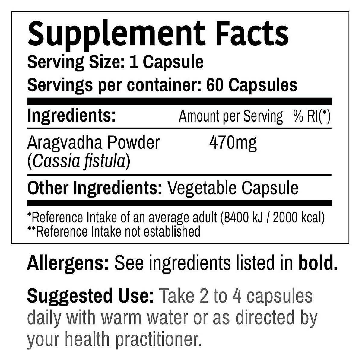 DR WAKDE'S Aragwadha Capsules (Cassia Fistula, 60 Veg Caps, Plant-Based Supplement, Ayurvedic Herb, All Natural, Vegan)