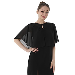 Baoqiya Chiffon Capelet Bridal Capes Soft Shawls and Wraps for Dresses Women Accessories(Black1)