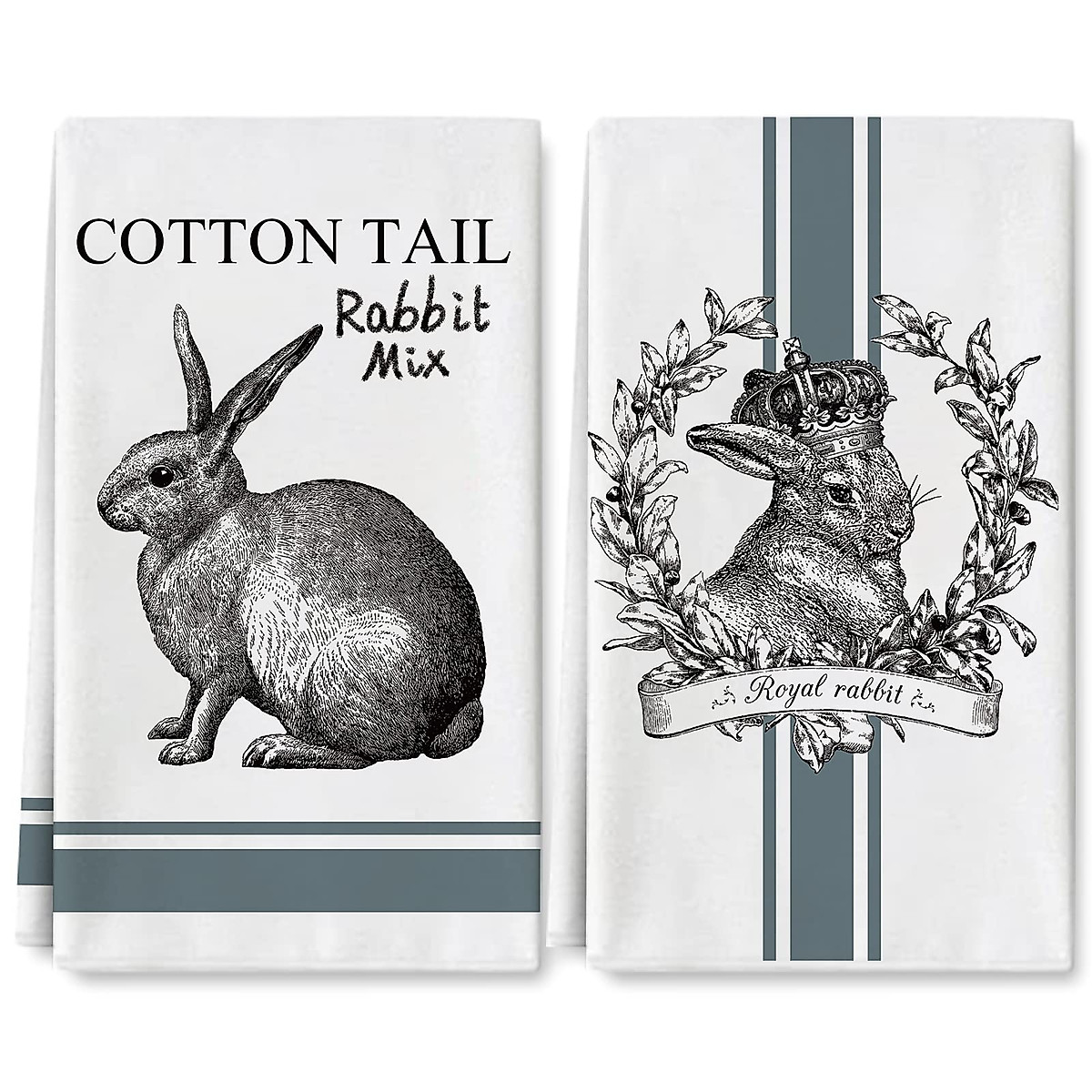 AnyDesign Easter Kitchen Towel Farmhouse Easter Rabbit Bunny Dish Towel Rustic Cotton Tail Rabbit Hand Drying Tea Towel for Spring Cooking Baking Cleaning Wipes, Set of 2, 18 x 28 Inch