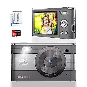 4K Compact Digital Camera for Photography and Video 4K 48MP Vlogging Camera for YouTube with 3” FHD Screen 18X Digital Zoom Point and Shoot Camera Mini Travel Camera with 32GB SD Card, 2 Batteries