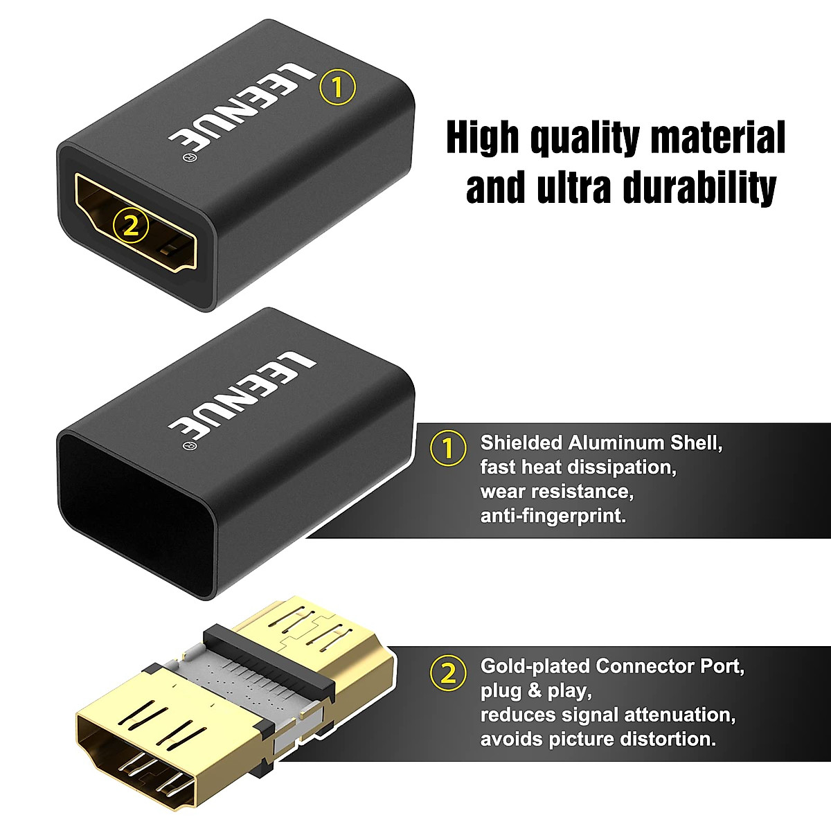LEENUE HDMI Coupler 8K, Female to Female 2.1 HDMI Adapter, HDMI Connector 8K@60Hz / 4K@120Hz HDR Extender for HDTV, Laptop, PC, Monitor, Roku TV, 2 Pack