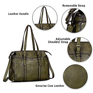 IVTG Genuine Leather Handbag for Women Vintage Handmade Top Handle Bag Crossbody Satchel (Green)