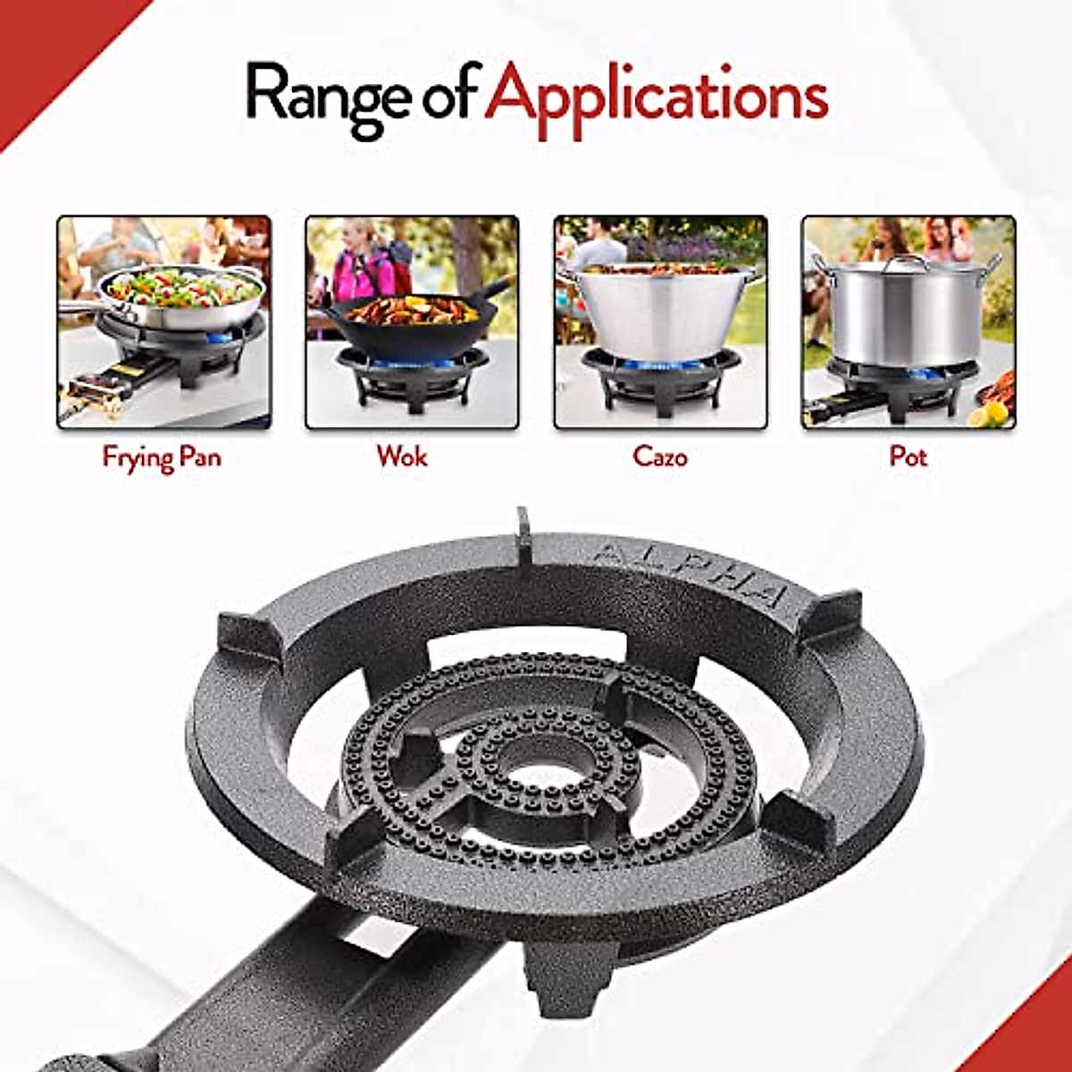 GasOne 13" Single Propane Burner, Cast Iron Wok Burner With 0-20 PSI Adjustable Regulator And Stainless Steel Hose