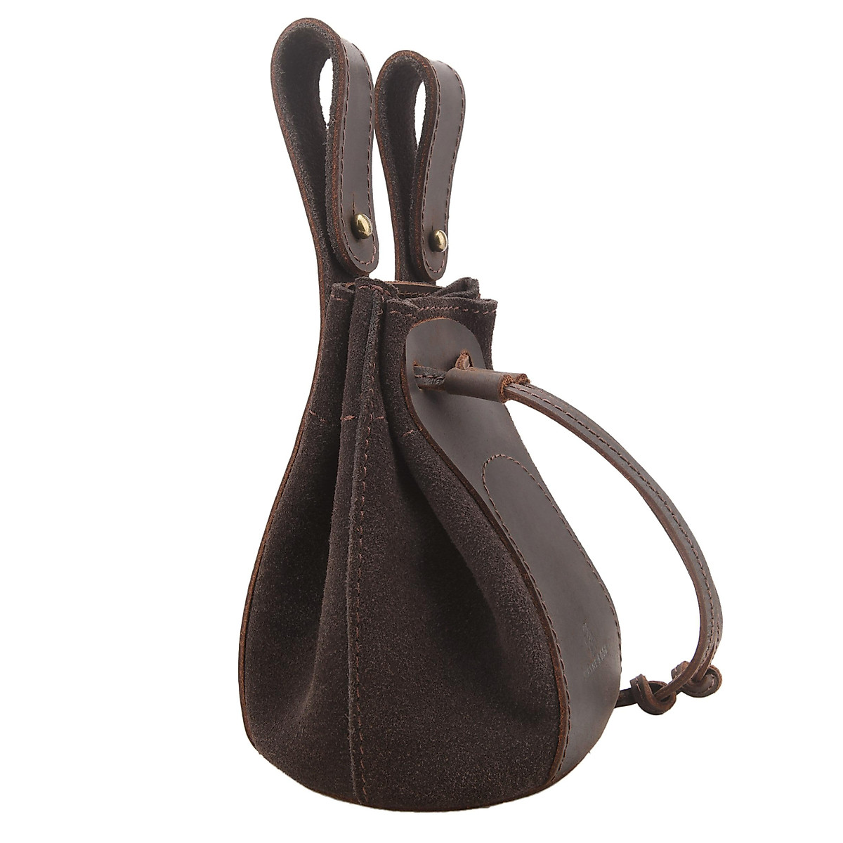 Cowhide Leather Ammo Gun Shell Pouch Bag, Drawstring Bag Cartridge Storage Case Attached Belt Waist (Small - 4.5")