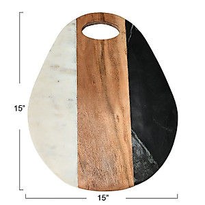 Bloomingville Marble and Acacia Wood Cutting Board with Handle, Multicolor Serving Pieces, 15" L x 15" W x 1" H
