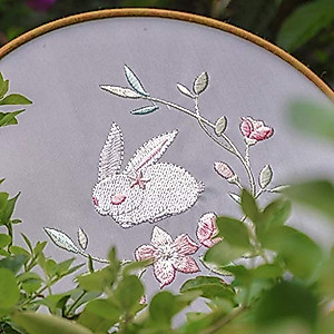 RAZZUM Decorative Folding Fans Handheld Fans Chinese Style Classical Embroidery Silk Round Palace Fan Female Long Handle Ancient Dance Fan for Wall Decoration Gift Hand Fan Fan