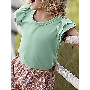 Imily Bela Girls Shirts Cute Summer Tops Trendy Ruffle Sleeve Blouses Crew Neck Tees for 5-14 Years Kids Child Light Green