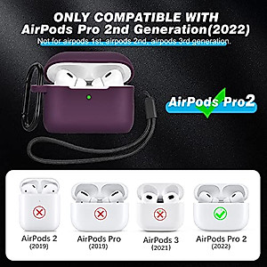 AIRSPO Airpods Pro 2nd Generation Case Cover 2022, Soft Silicone Shockproof Protective Case with Keychain AirPods Pro 2 Lanyard Case (Dark Purple)